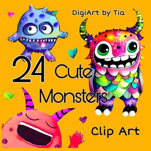 Cute Monster Clipart Pngs, Commercial Use Instant Download Sublimation ...