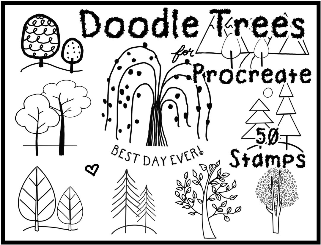 Best Cute Doodle Trees Procreate Brushes, 50 Procreate Stamps, Hand ...