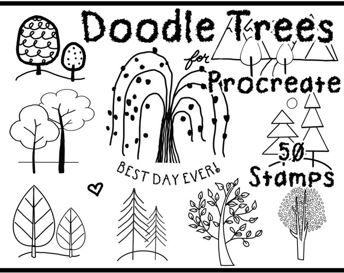Best Cute Doodle Trees Procreate Brushes, 50 Procreate Stamps, Hand ...
