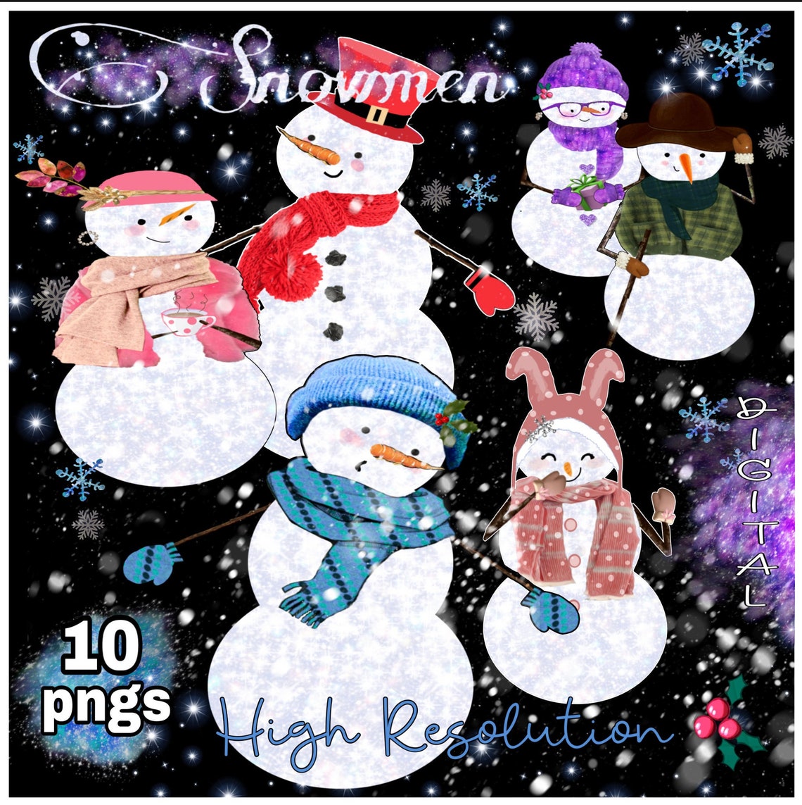 Cute Snowmen Clipart Elegant & Magical Snowman Sublimation - Etsy