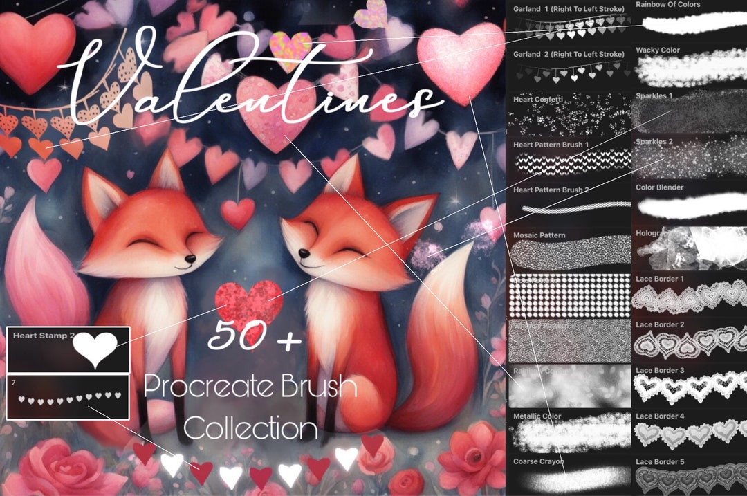 Valentines Day Procreate Brush Collection, Instant Heart-shaped Foliage ...