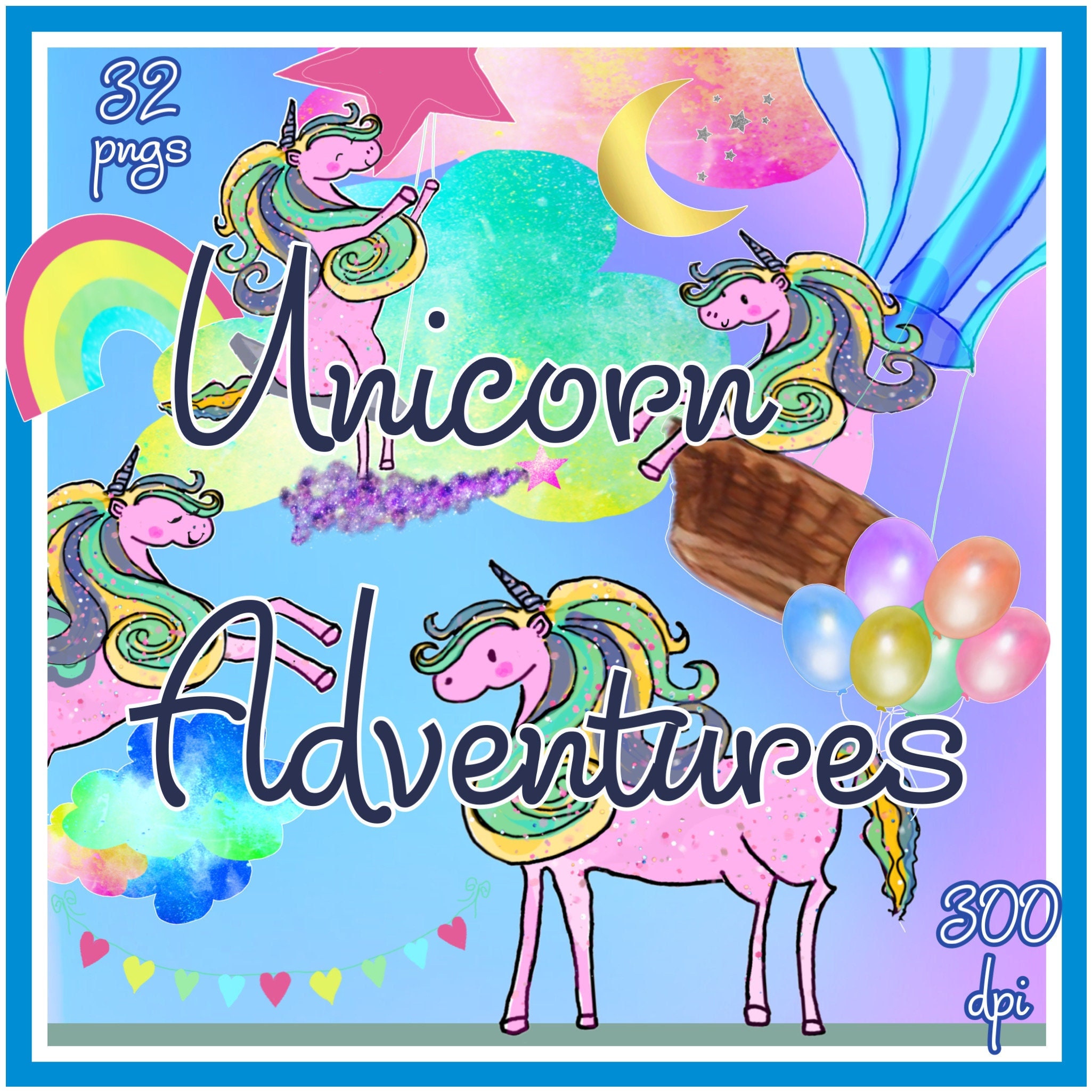 Pink Flying Unicorn PNG Fantasy Art Digital Paper - Etsy