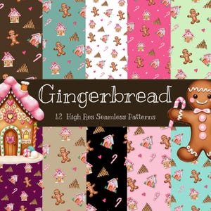 Cute Gingerbread High Resolution Seamless Patterns, Instant Download ...