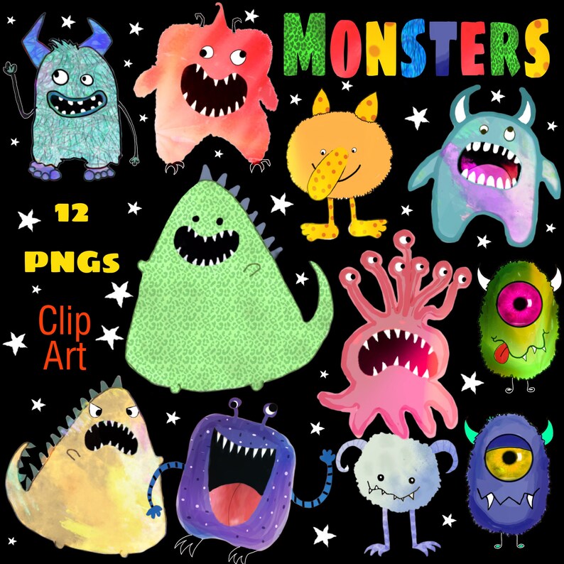 Monster Clipart Sublimation Transparent Background - Etsy