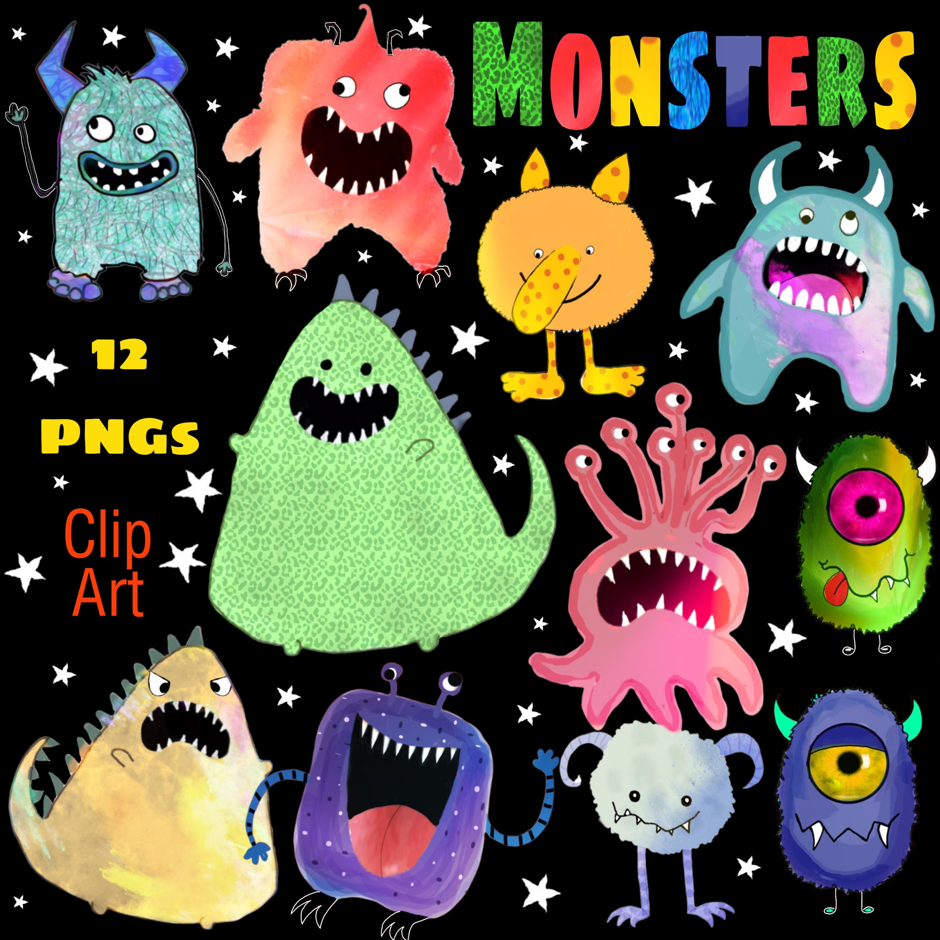 Monster Clipart Sublimation Transparent Background - Etsy Canada