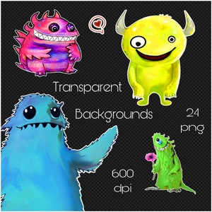 Cute Monster Clipart Pngs, Commercial Use Instant Download Sublimation ...