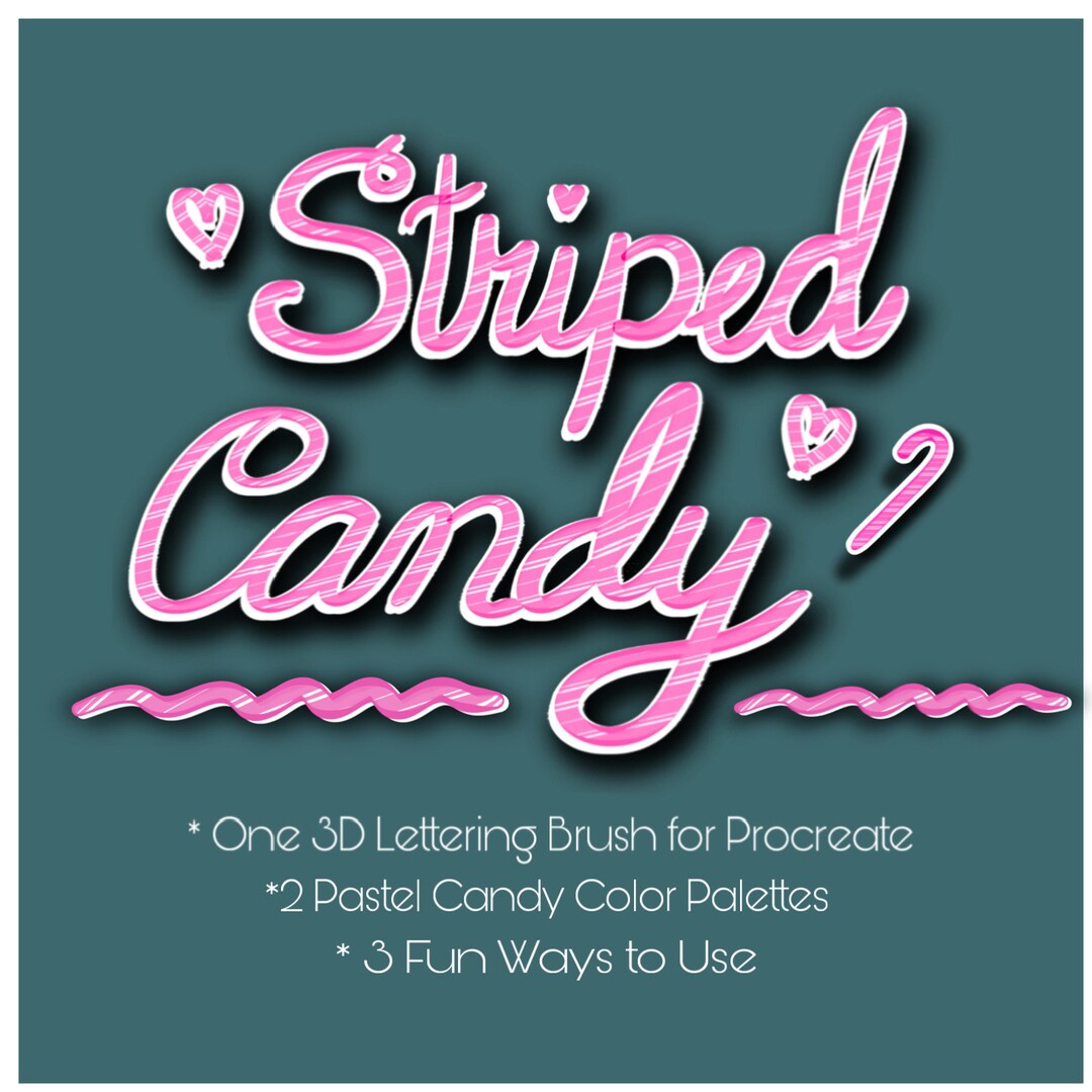 One Striped Procreate 3D Lettering Brush, 2 Cute Candy Color Palettes ...