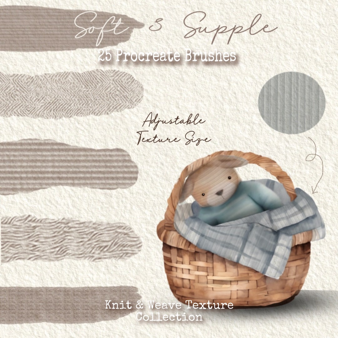 25 Knit Soft & Seamless Texture Digital Brush Bundle, Procreate Cozy ...