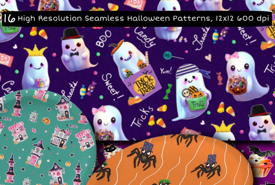 16 Cute Halloween Seamless Patterns, Instant Download Spooky Digital ...
