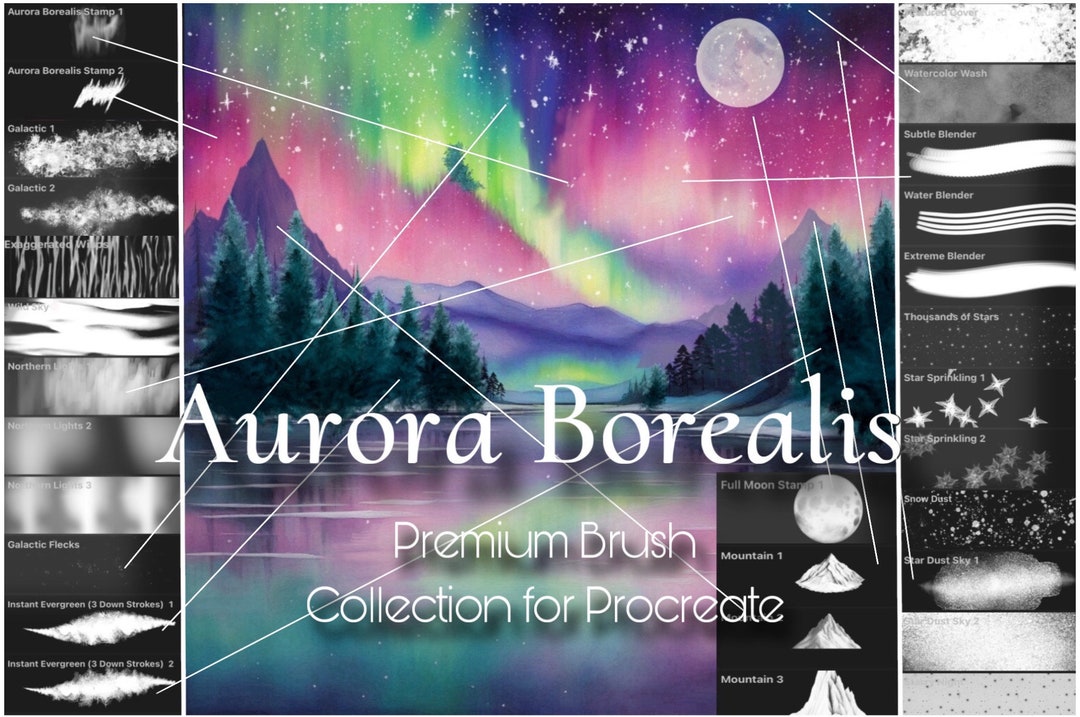 Northern Lights Premium Brush Collection, Complete Procreate Aurora ...