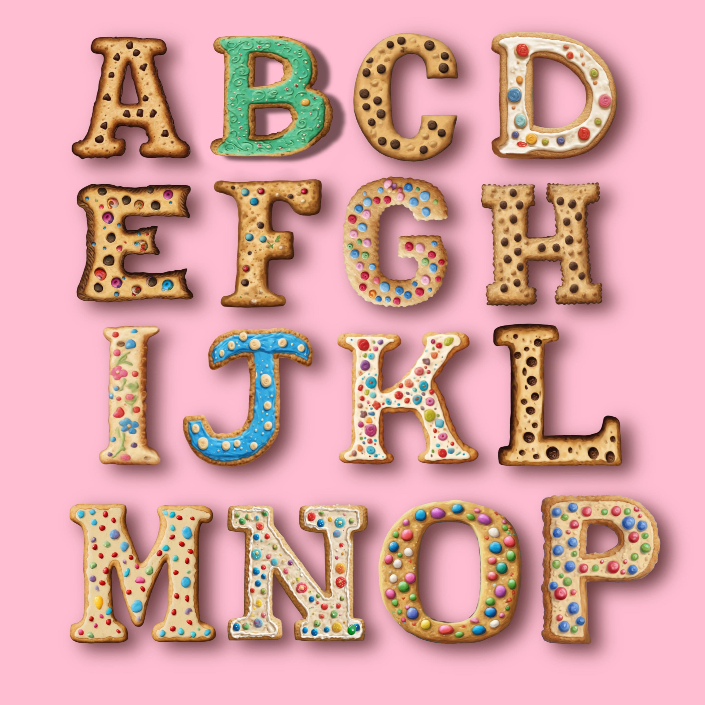 Cute Cookie Alphabet Pngs, Yummy Letters Clipart, Sweet Food Christmas ...