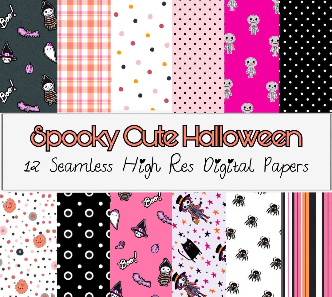 Cute Pink Halloween Seamless Digital Paper, Creepy Seamless Patterns ...