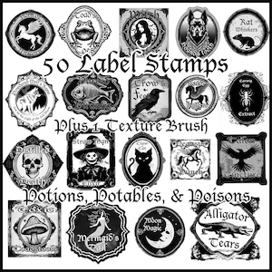 Vintage Gothic Bottle Labels Procreate Stamps, Antique Spooky Potion ...