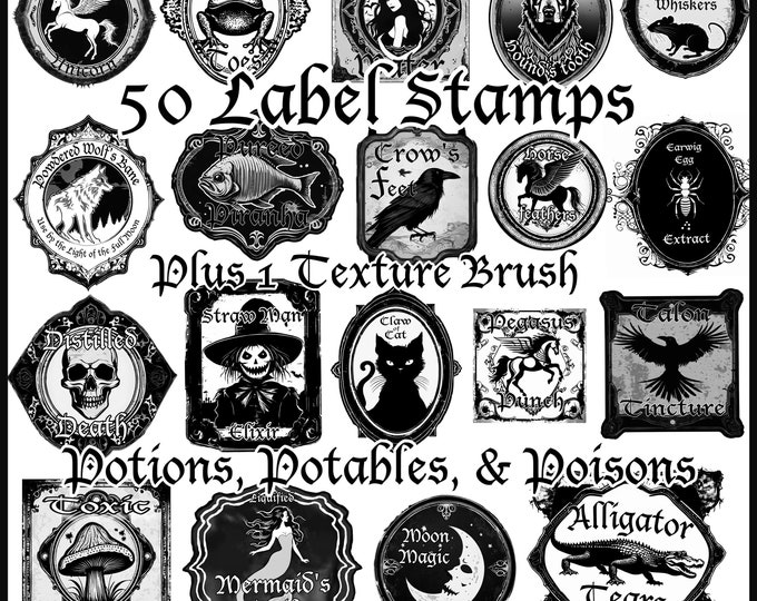 Vintage Gothic Bottle Labels Procreate Stamps, Antique Spooky Potion ...