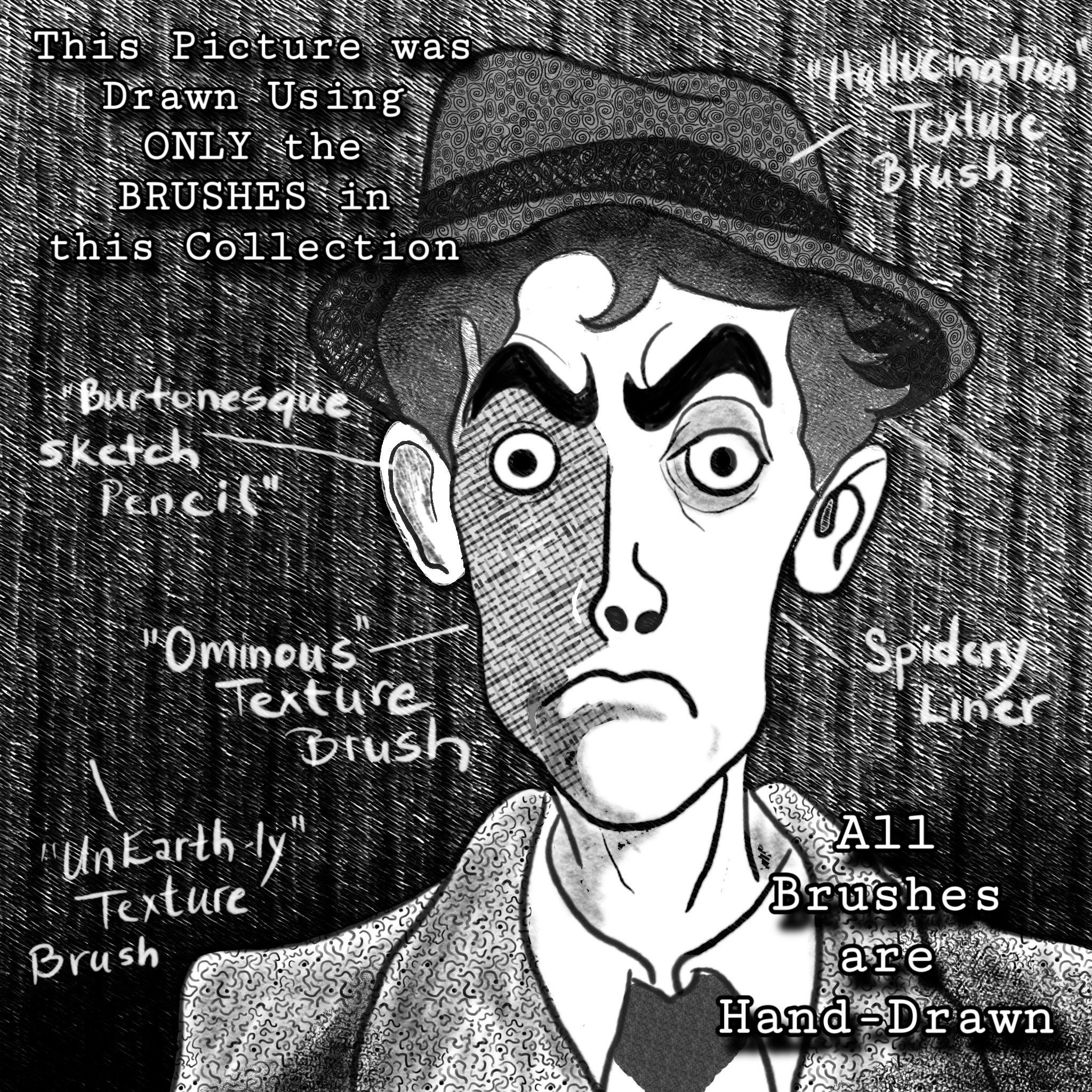 45 Hand-drawn Dark & Dreadful Procreate Brush Bundle, Tim Burton ...