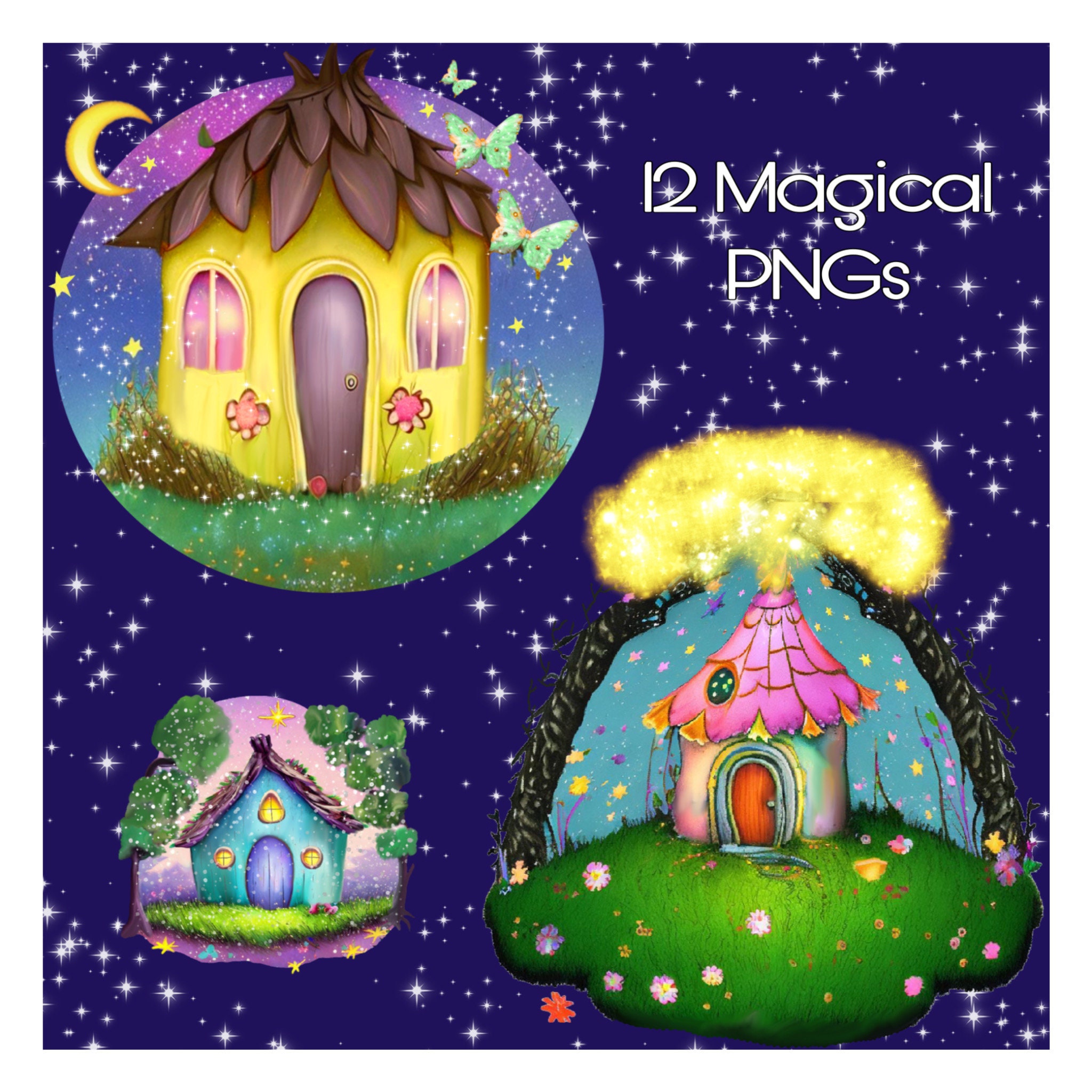 Best Watercolor Clipart Bundle, Pastel Fairy Houses Png, Sublimation ...