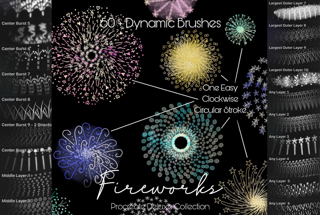 Easy One-stroke Firework Brush Collection, 50+ Procreate Magic Brushes ...