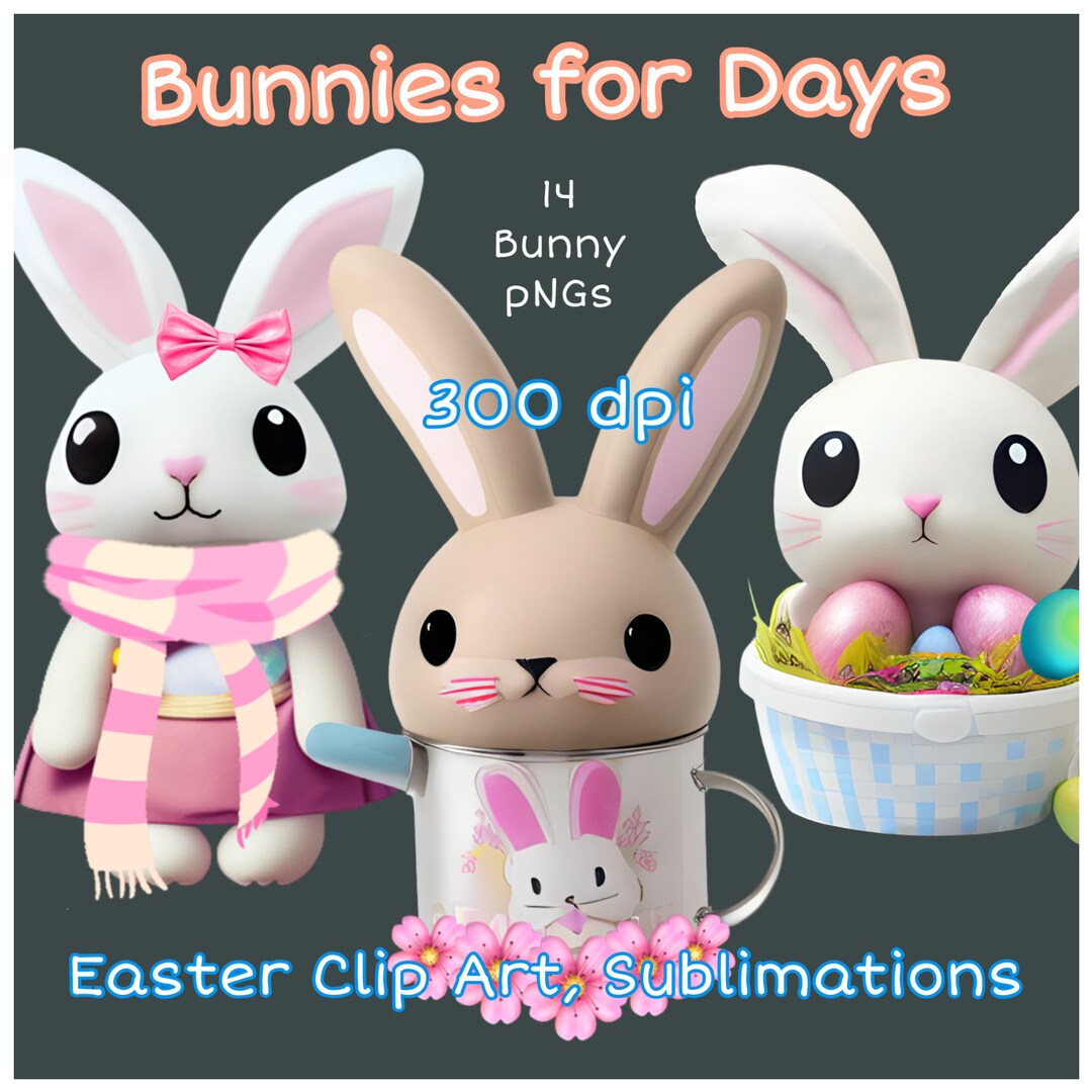 Cute Bunnies PNG, Best Easter Clipart, Sublimation, Commercial Use ...