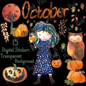 Cute Hand-drawn Autumn Bundle, Clip Art Pngs, Halloween Sublimations ...