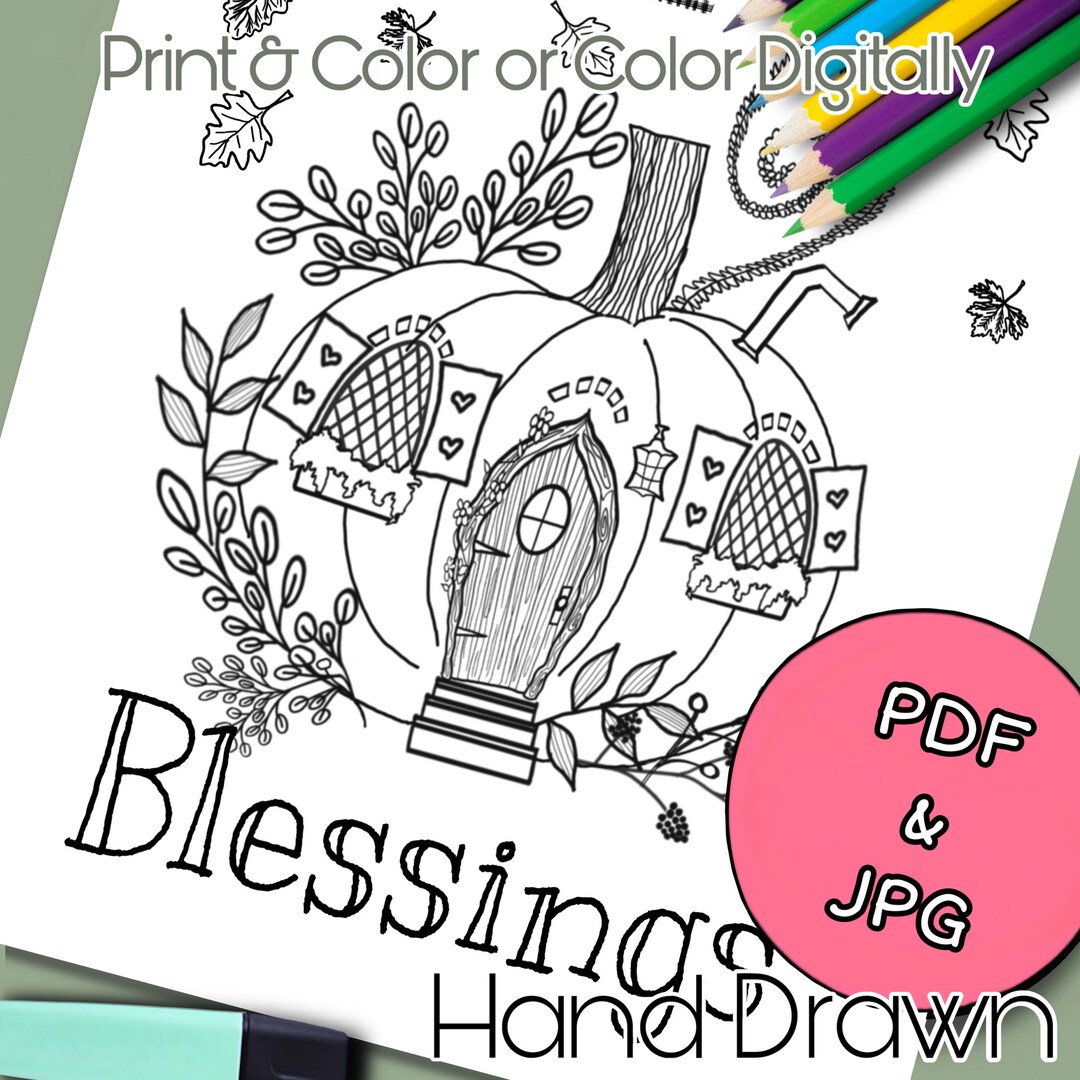 Fall Blessings Digital Color Page Illustrated by Tia, Cozy Printable ...