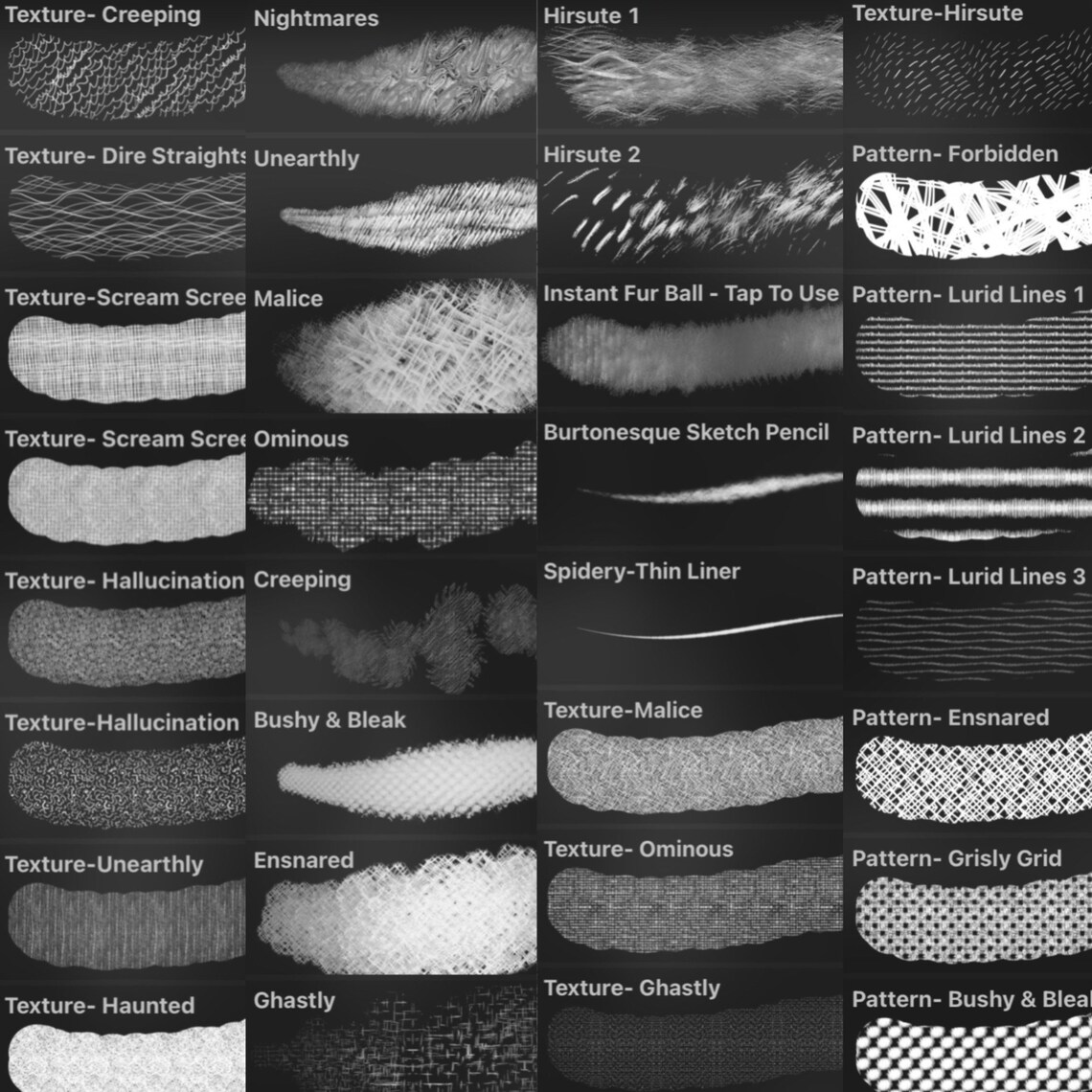 45 Hand-drawn Dark & Dreadful Procreate Brush Bundle, Tim Burton ...