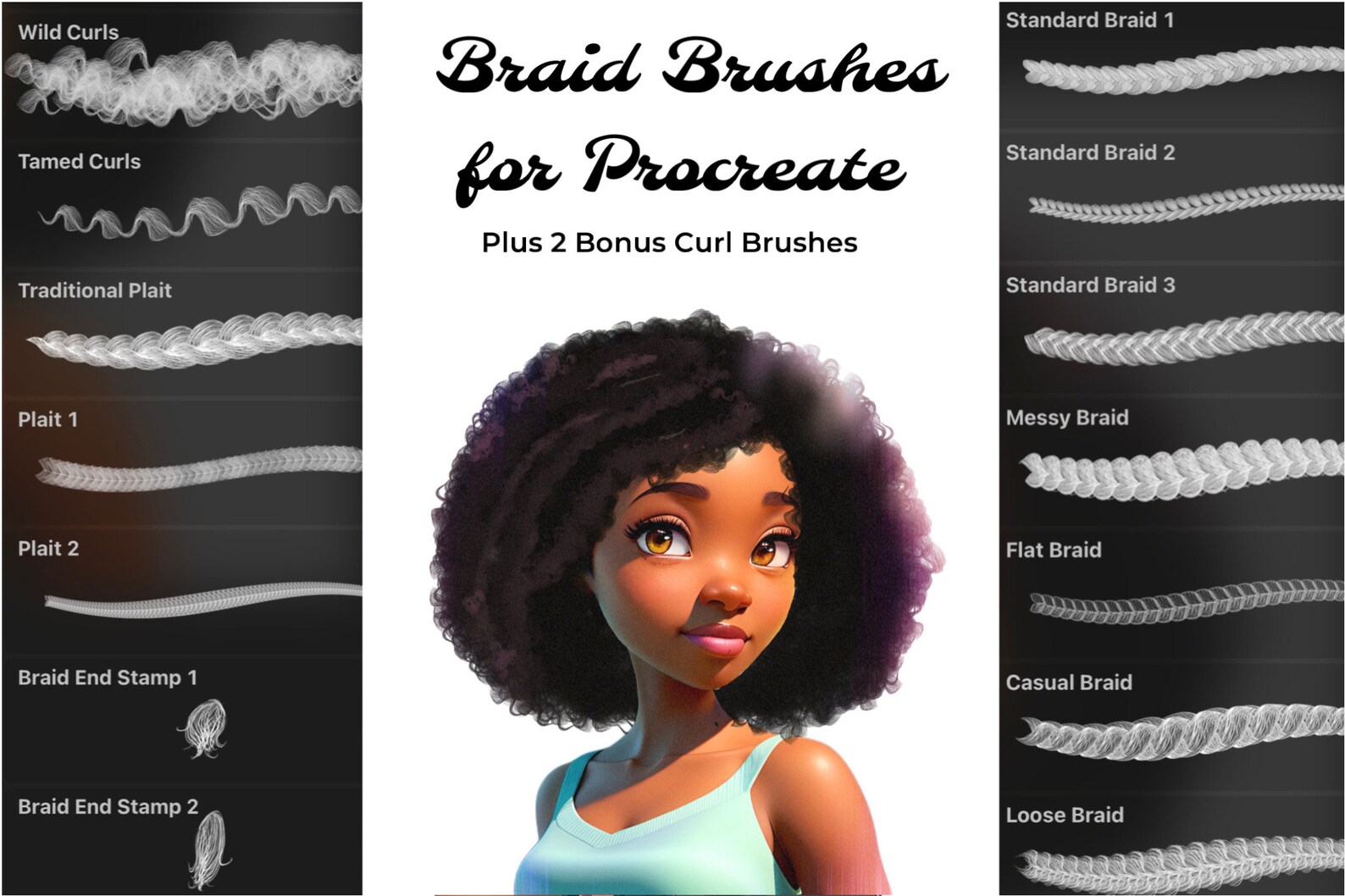 Procreate Braids Brush Kit, Digital Hair Brushes, Loose & Tight Braids ...
