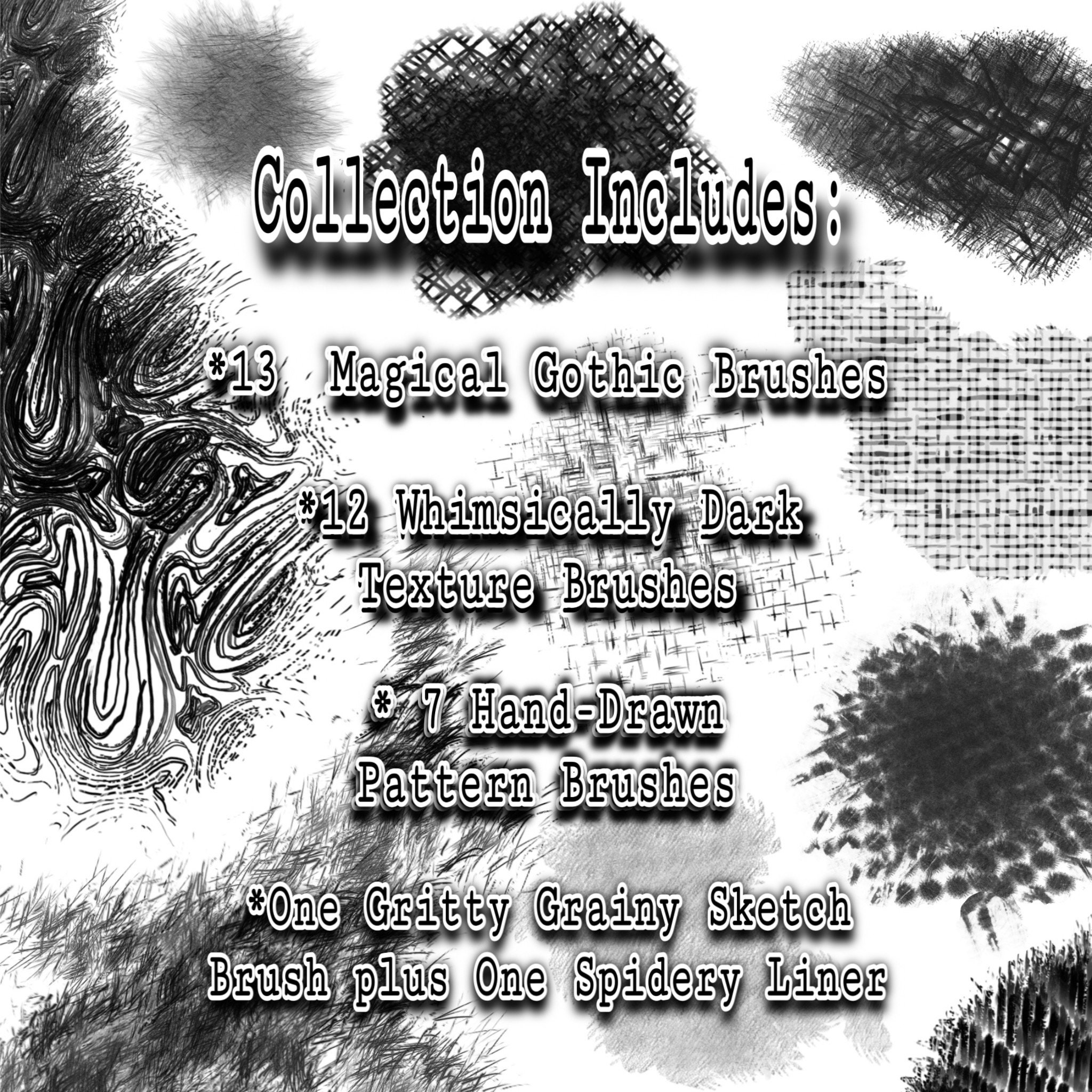 45 Hand-drawn Dark & Dreadful Procreate Brush Bundle, Tim Burton ...