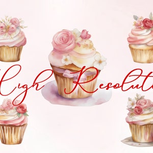 Freebie! Valentines Cupcake Clipart Valentine PNG Bundle, Pink Cupcakes ...
