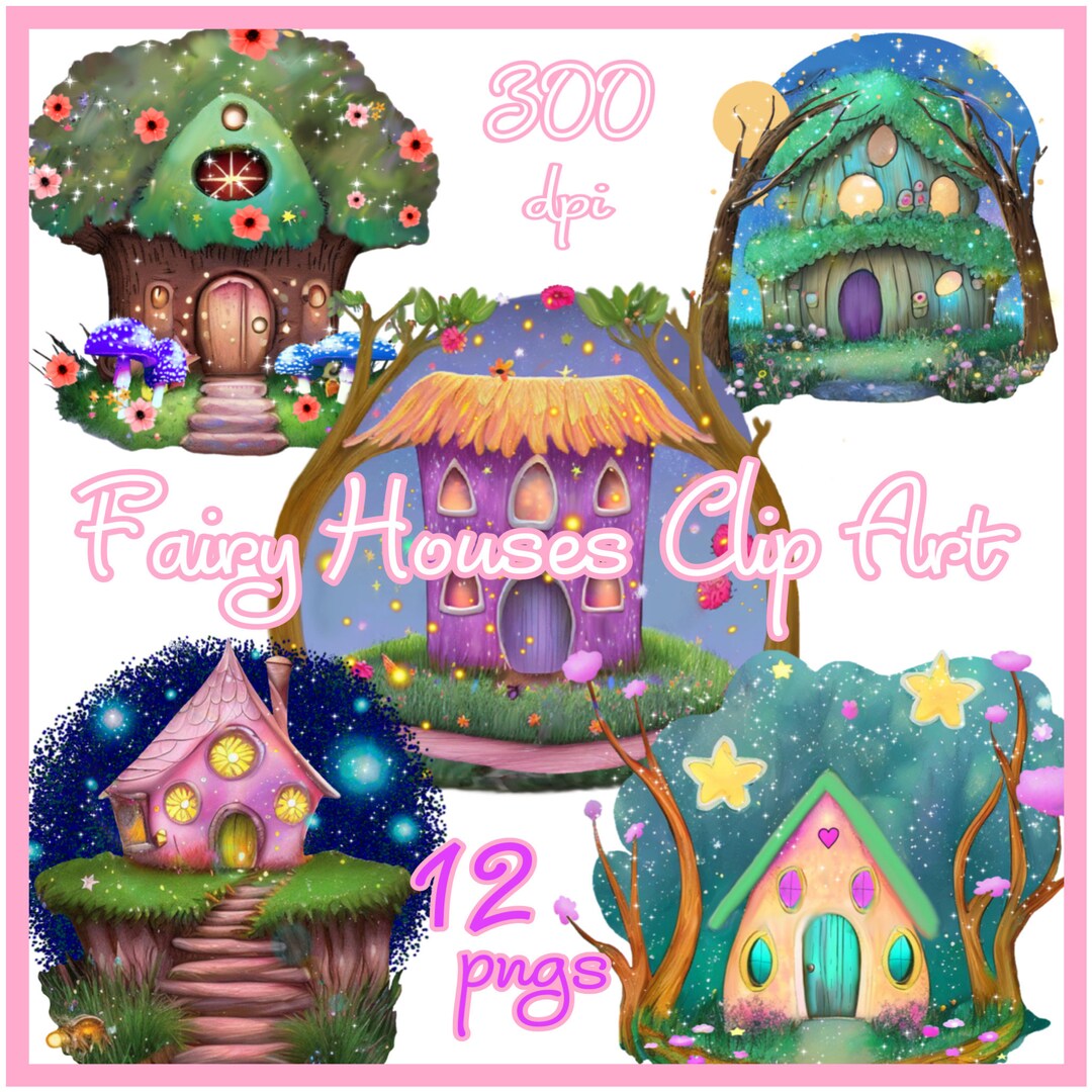 Best Watercolor Clipart Bundle, Pastel Fairy Houses Png, Sublimation ...