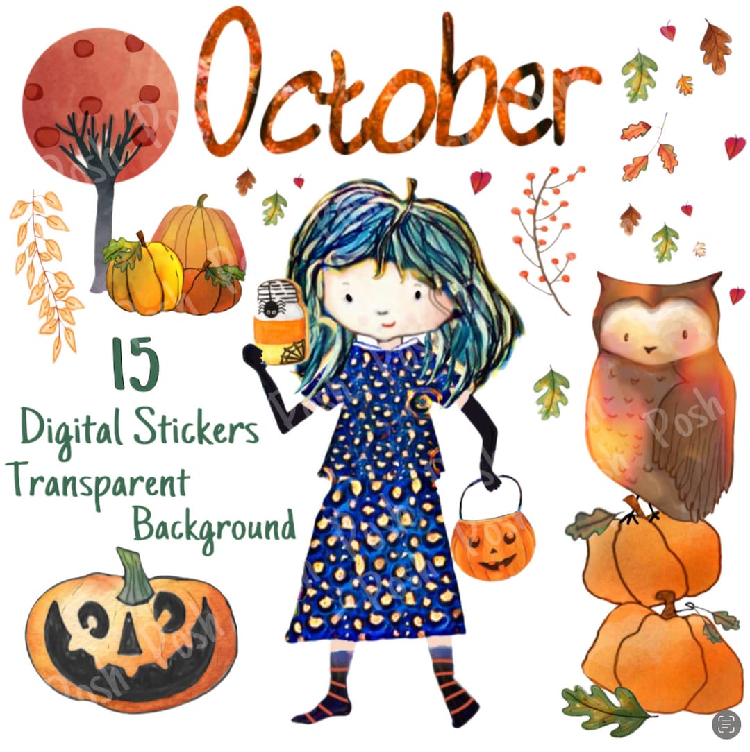 Cute Hand-drawn Autumn Bundle, Clip Art Pngs, Halloween Sublimations ...