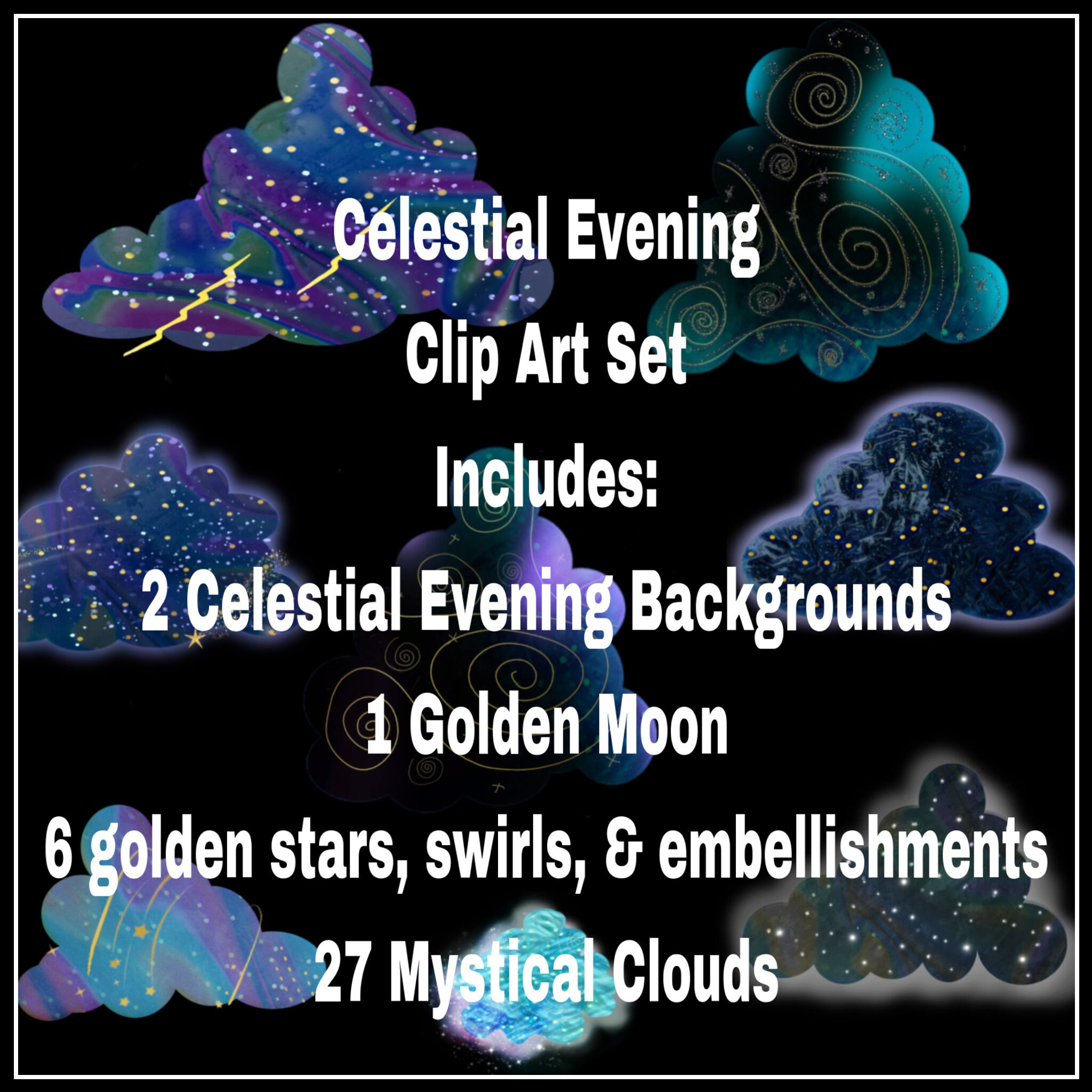 Magical Skies Environment Clipart Mystical Night Celestial - Etsy