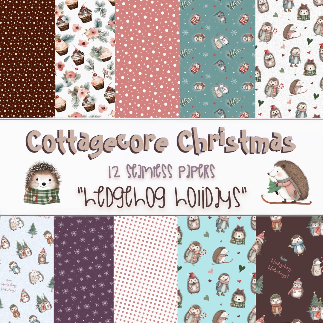 Cute Cottagecore “hedgehog Holiday” High Resolution Seamless Patterns ...