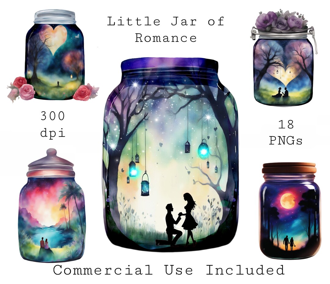 Valentines Day Mason Jar Clipart PNG Bundle, Commercial Use, Heart Jars ...