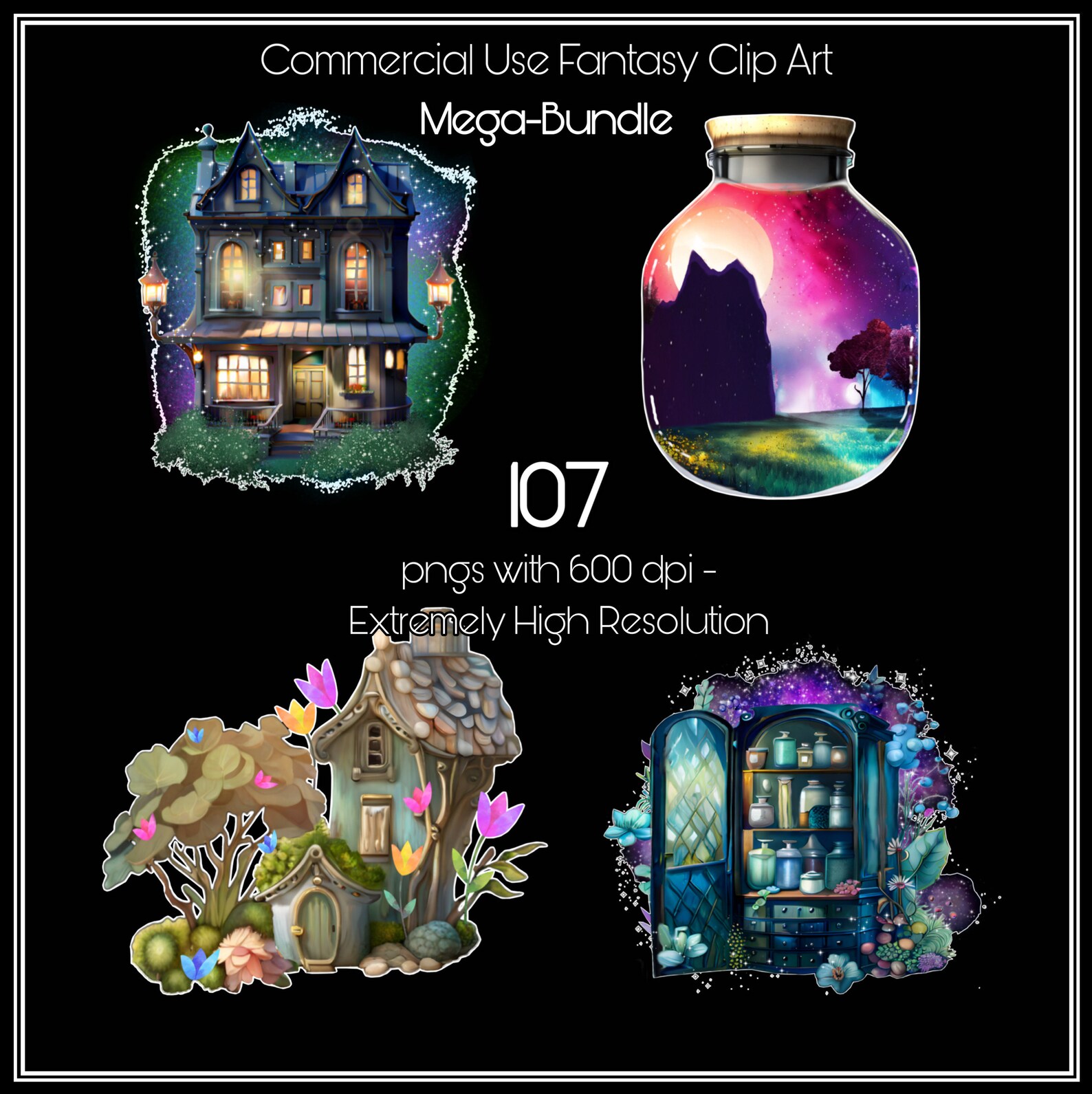 Fantasy Mega PNG Bundle, Magic Wizard, Mystic Apothecary, Enchanted ...
