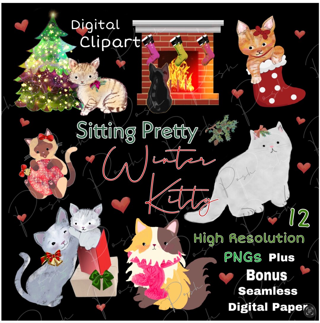 Winter Cats Sublimation, Clipart, Kitty Digital Paper, Kitten Clipart ...
