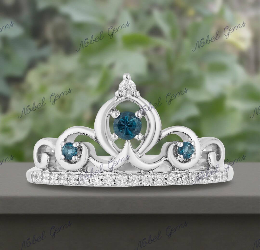 London Blue Topaz Tiara Ring, Princess Crown Ring for Women ...