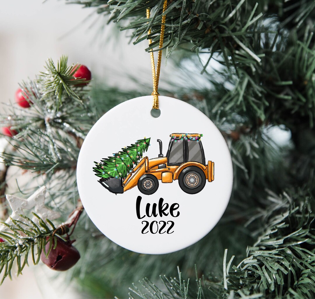 Christmas Tree on Backhoe Loader Ornament, Custom Backhoe Loader Xmas ...