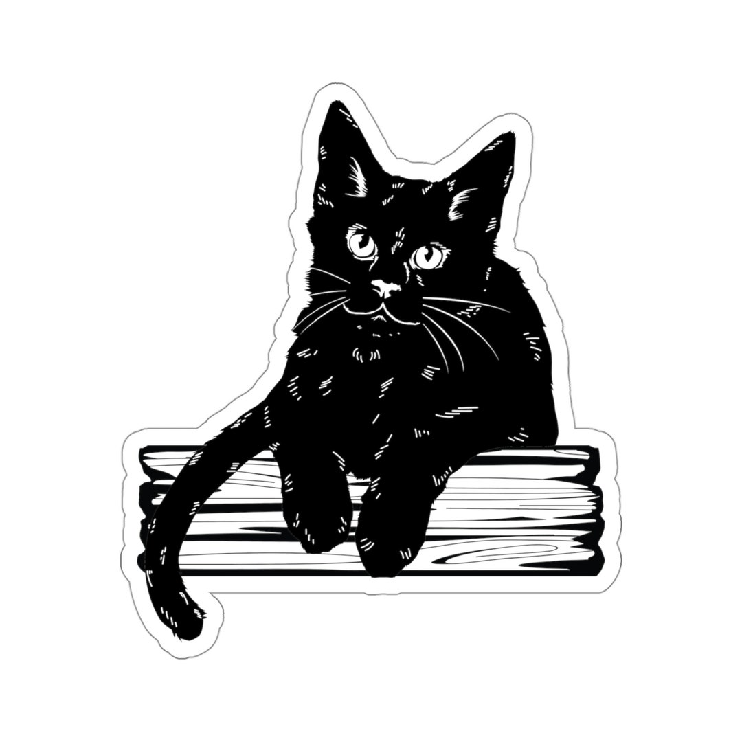 Black Cat Books Kiss-cut Stickers, Black Cat Stickers, Book and Cat ...