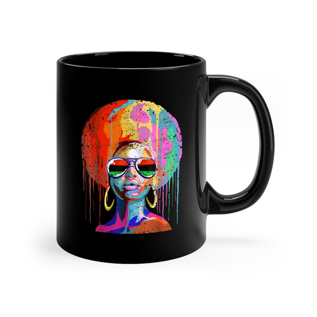 Black Woman Mug, Black Queen Afro Melanin Mug, Black Juneteenth Woman ...