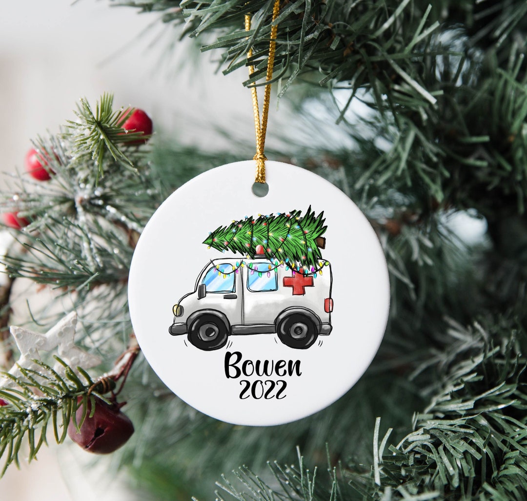 Christmas Ambulance Car Ornament, Personalized Ambulance Car Xmas ...