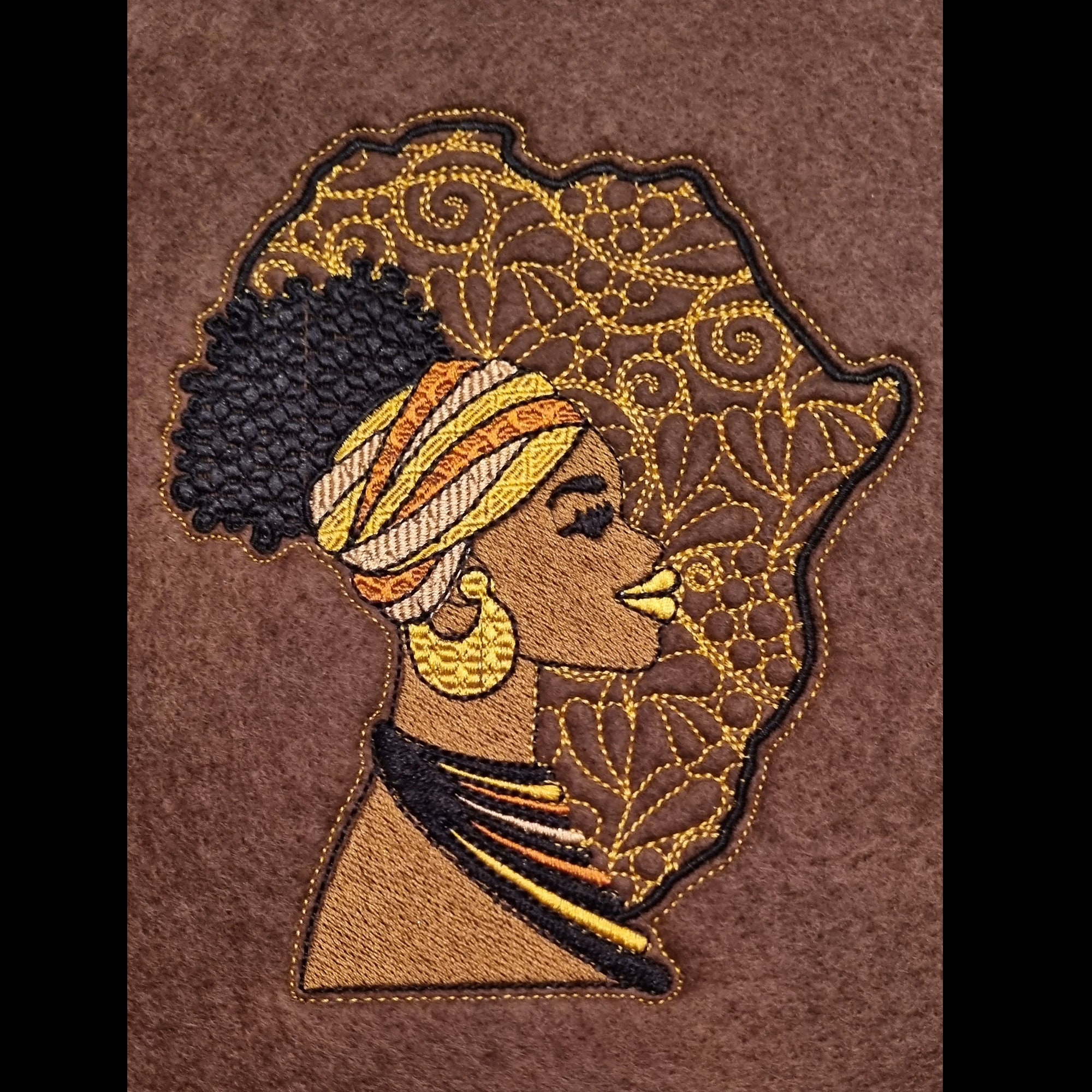 Afro Woman Embroidery W/african Continent Filled With a Decorative Fill ...