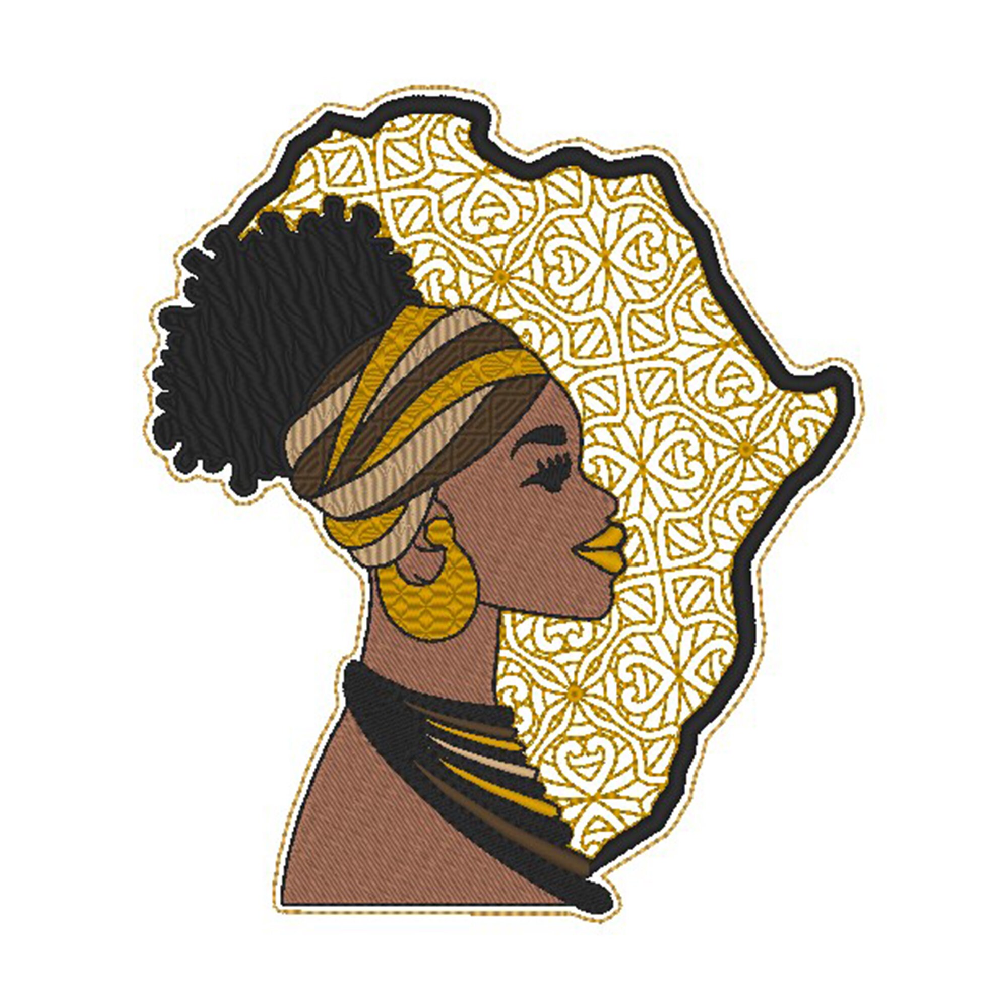 Afro Woman Embroidery W/african Continent Filled With a Decorative Fill ...