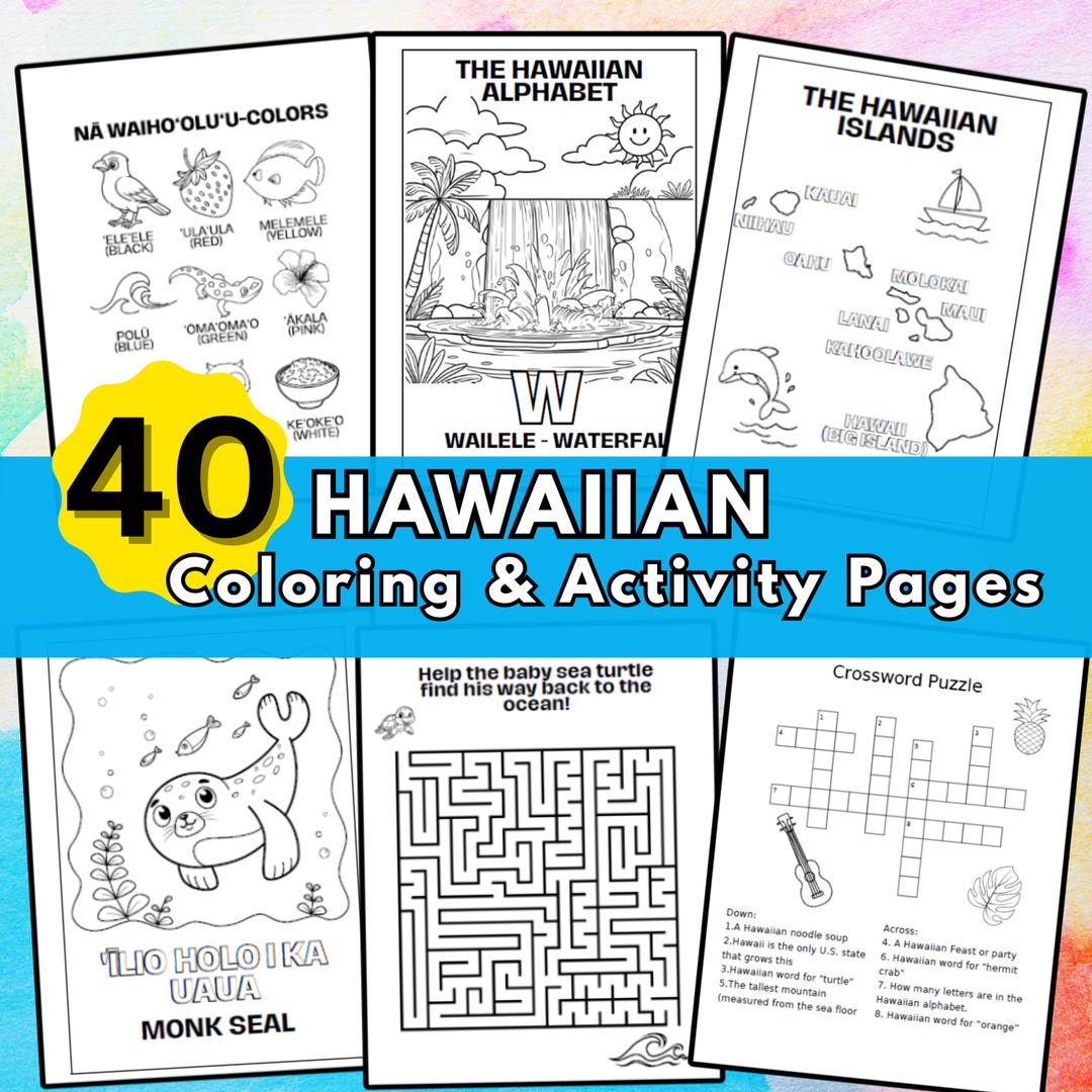 40 Hawaiian Coloring and Activity Pages - Fun & Educational PDF for ...
