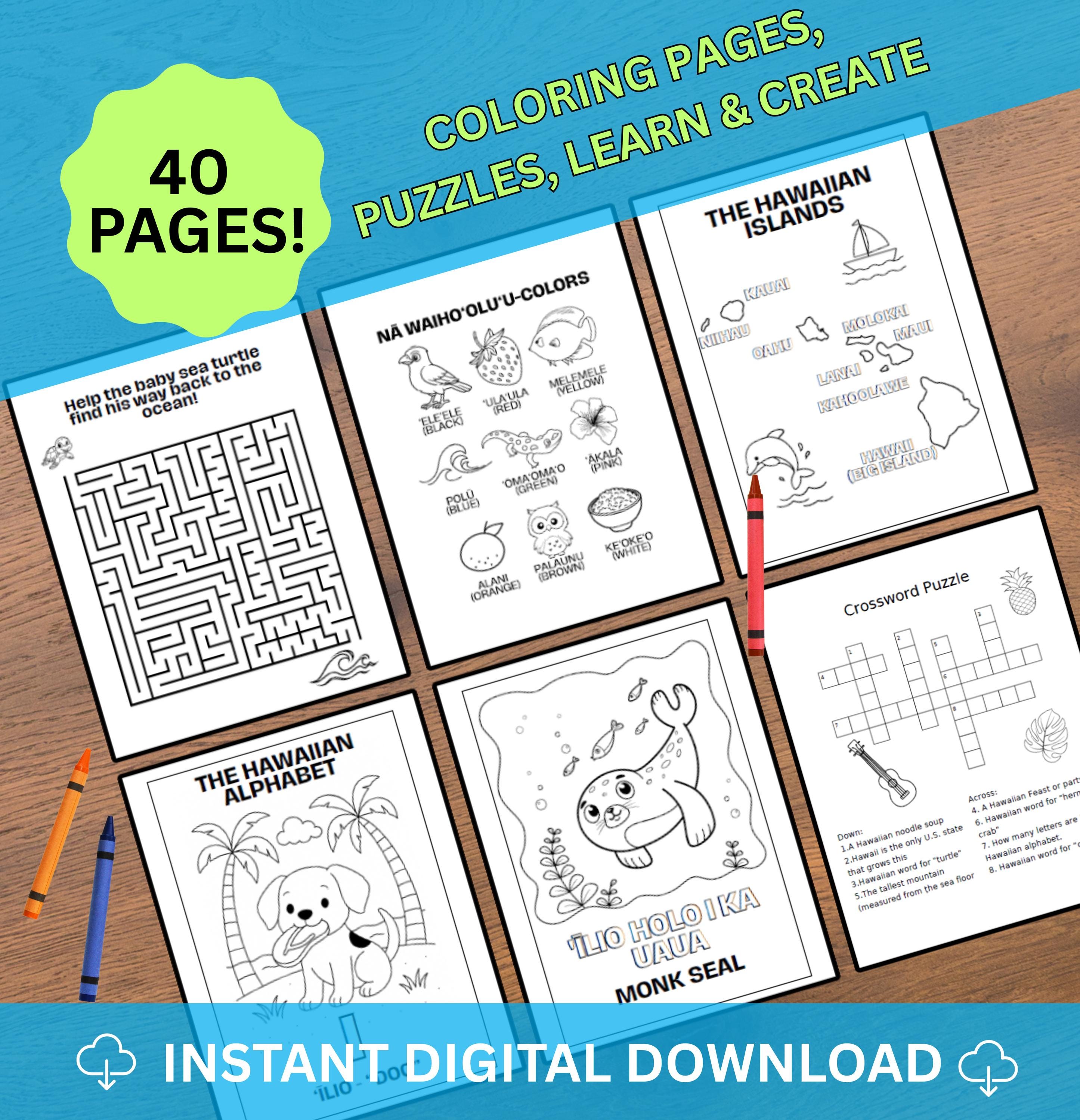 40 Hawaiian Coloring and Activity Pages - Fun & Educational PDF for ...