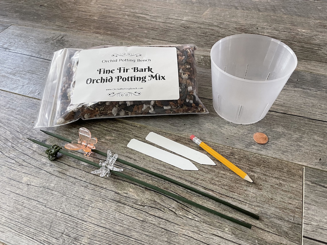 Orchid Repotting Kit With Fine Fir Bark Mix and 4" Clear Round Slotted ...