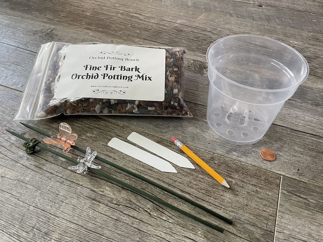 Medium Orchid Repotting Kit With 4.5" Clear Round Pot, Fine Fir Bark ...