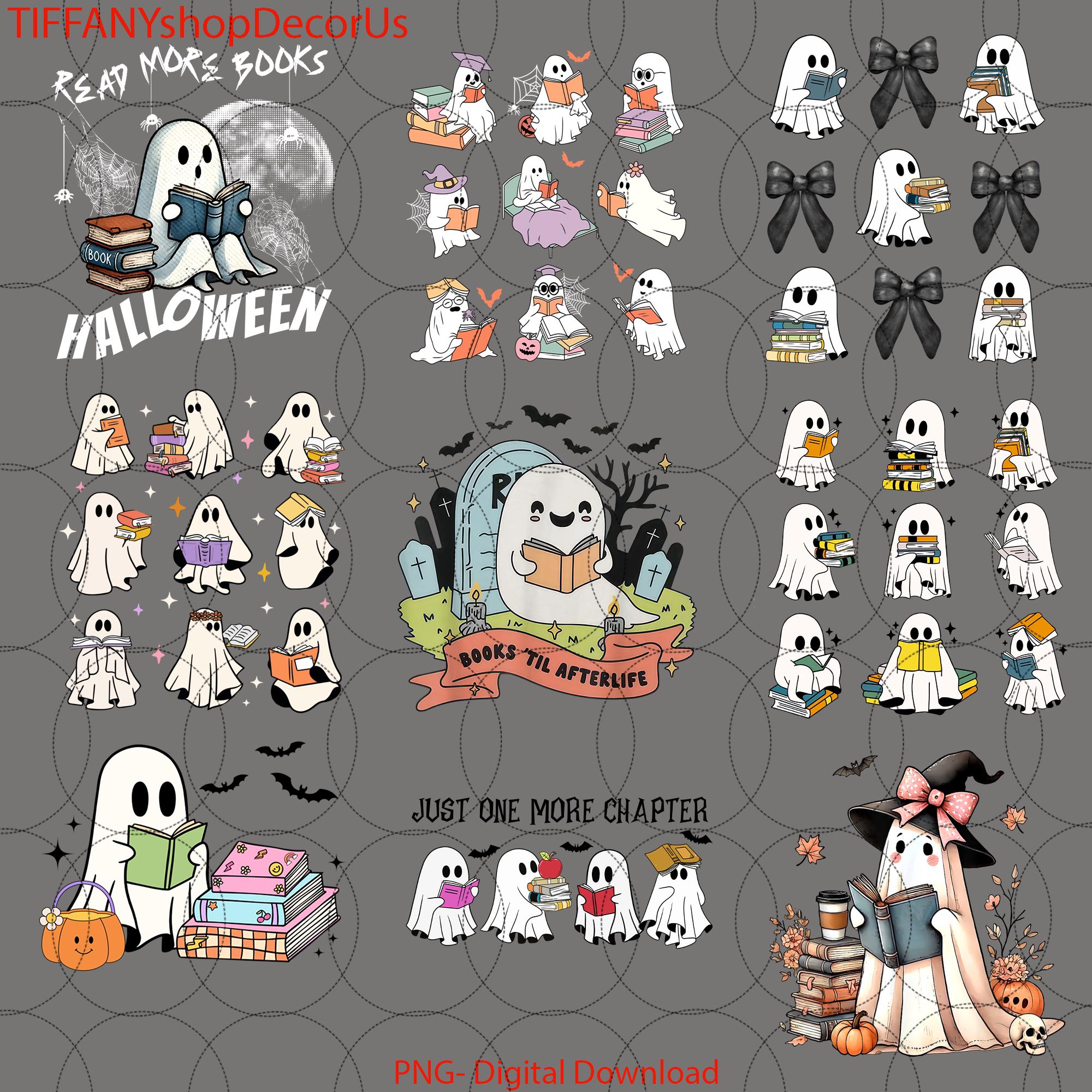 Funny Book Lover Halloween PNG, Cute Ghost Book Nerd, Ghost Halloween ...