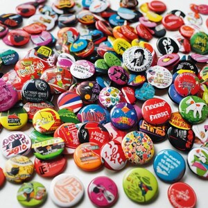 Round Pin Button Badges (PLASTIC BACK) (9 Size) 1.00, 1.26, 1.50, 1.80 ...