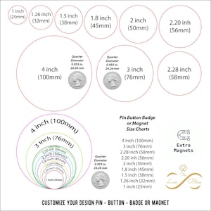 Round Pin Button Badges (PLASTIC BACK) (9 Size) 1.00, 1.26, 1.50, 1.80 ...