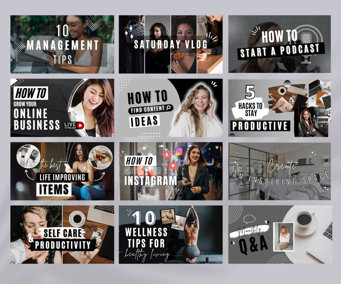 Black Youtube Thumbnail Canva Template Youtube Template for - Etsy